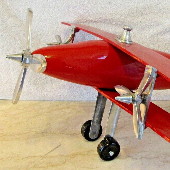 Accents | Vintage Red Metal Prop Biplane With Moving Propellers And ...